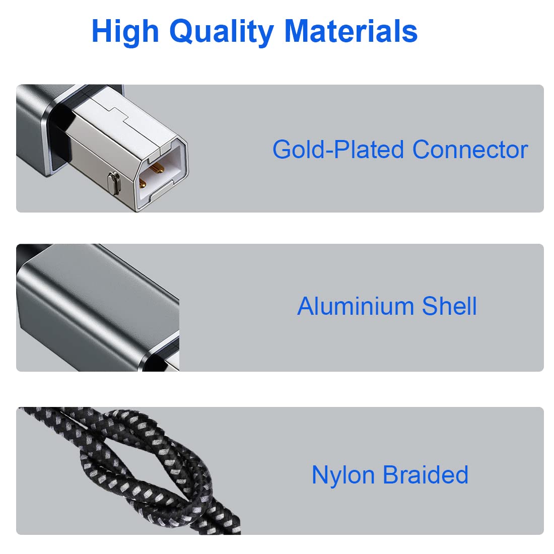 Naukay Printer Cable 10 FT, USB A to B Cable, 2.0 USB B Cable High-Speed Printer Cord High Speed Scanner Cord Compatible with HP, Canon, Dell, Lexmark, Xerox, Epson, Samsung and More, (Grey)