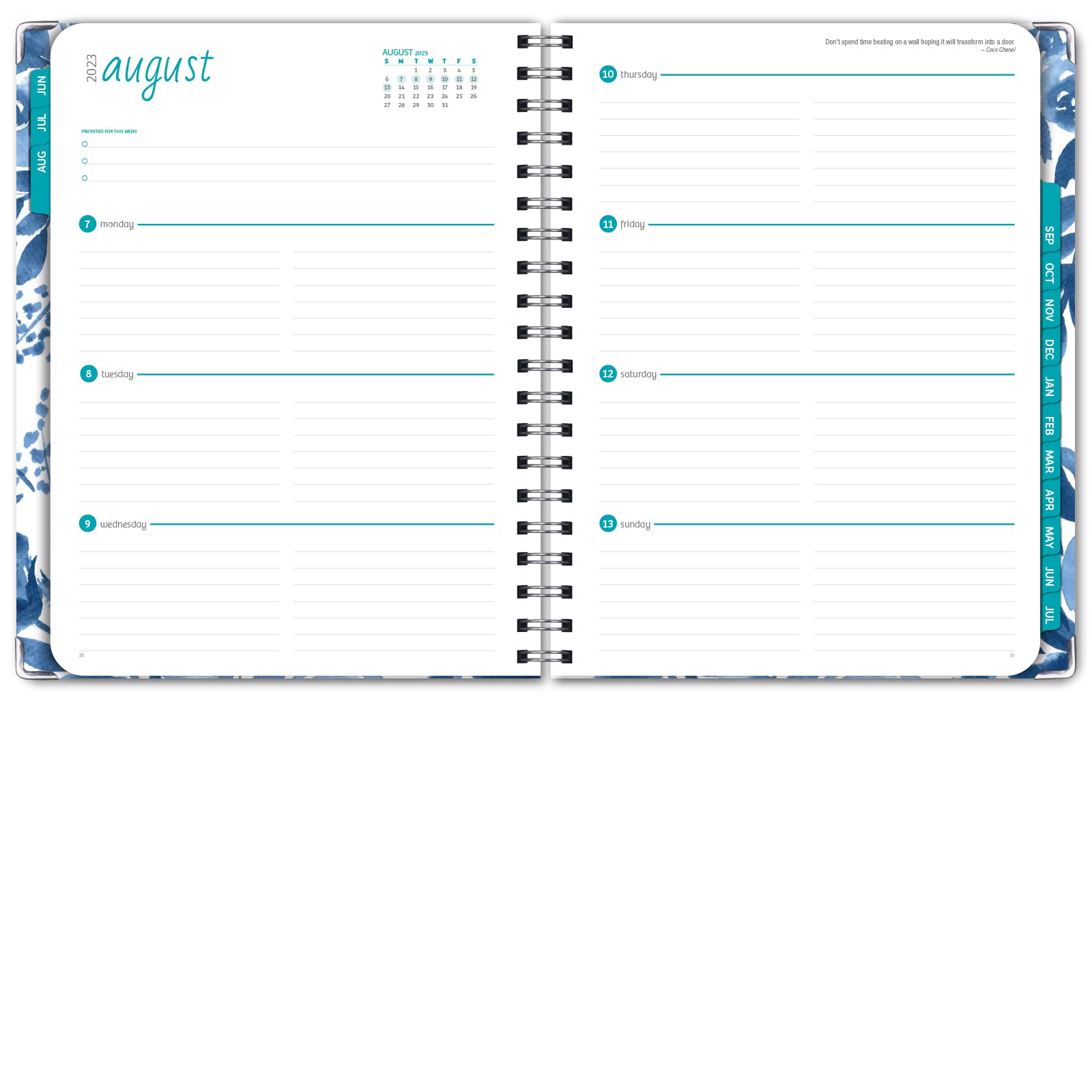 HARDCOVER Academic Year 2023-2024 Planner: (June 2023 Through July 2024) 8.5"x11" Daily Weekly Monthly Planner Yearly Agenda. Bookmark, Pocket Folder and Sticky Note Set (Blue Bloom)