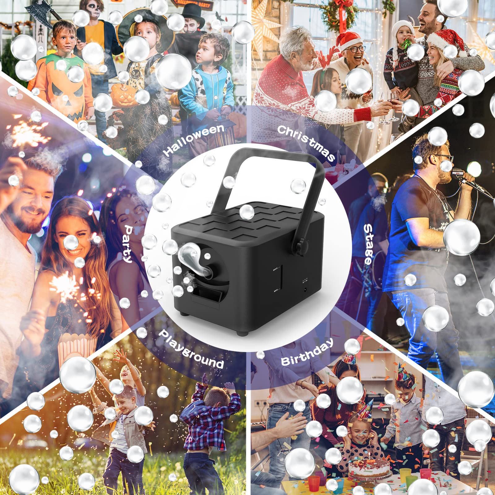 Fog Bubble Machine, High Output Smoke Bubble Blower, 5000+ White Smog Bubbles Per Minute, 2 in 1 Fog & Bubbles Effect for Indoor Outdoor Halloween Christmas Holiday Wedding Party