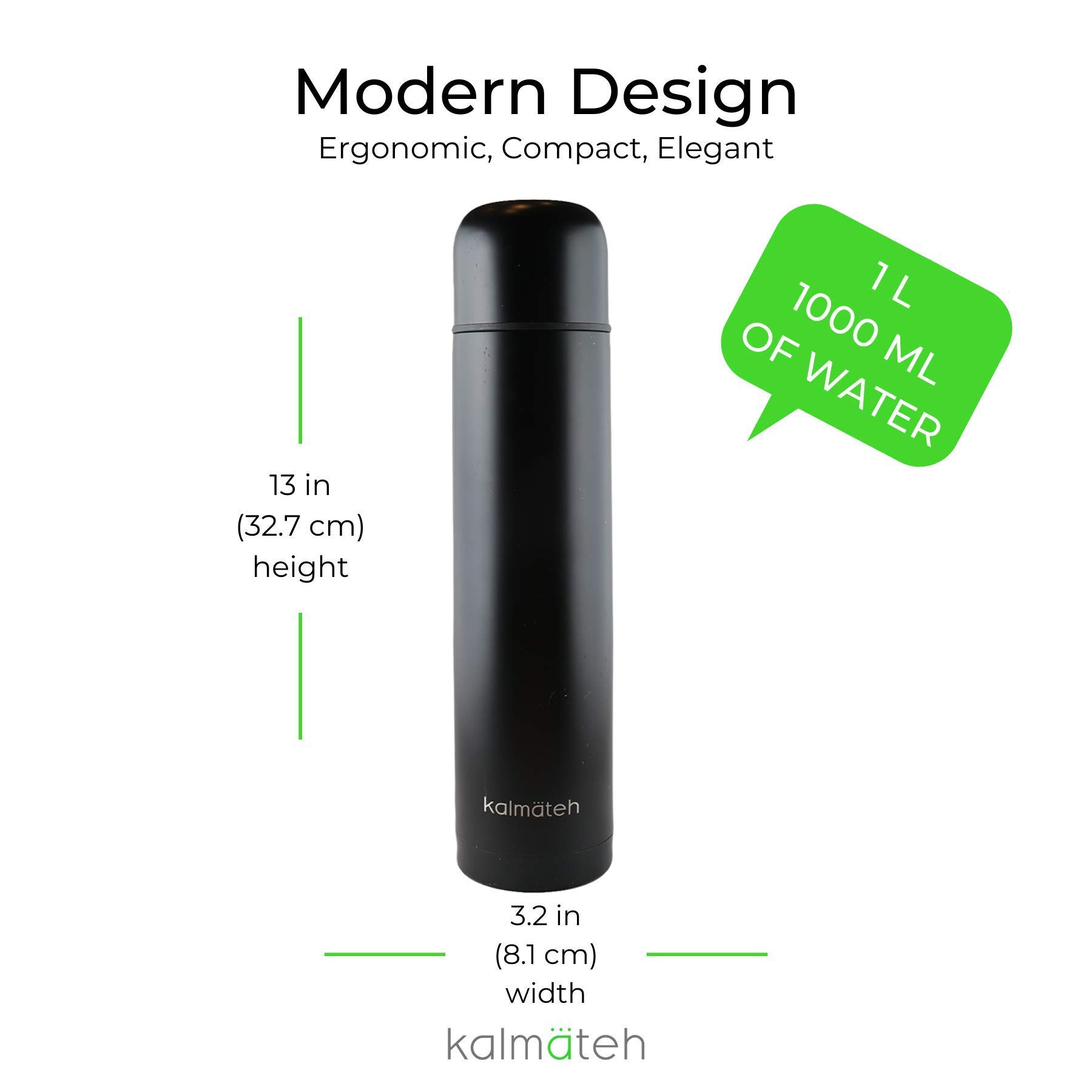 KALMATEH Modern & Elegant Yerba Mate Thermos- Vacuum Insulated and Double Walled 18/8 Stainless Steel- BPA Free - Thermos Designed for Use With Mate Cup or Mate Gourd (Wood, 1000ml)