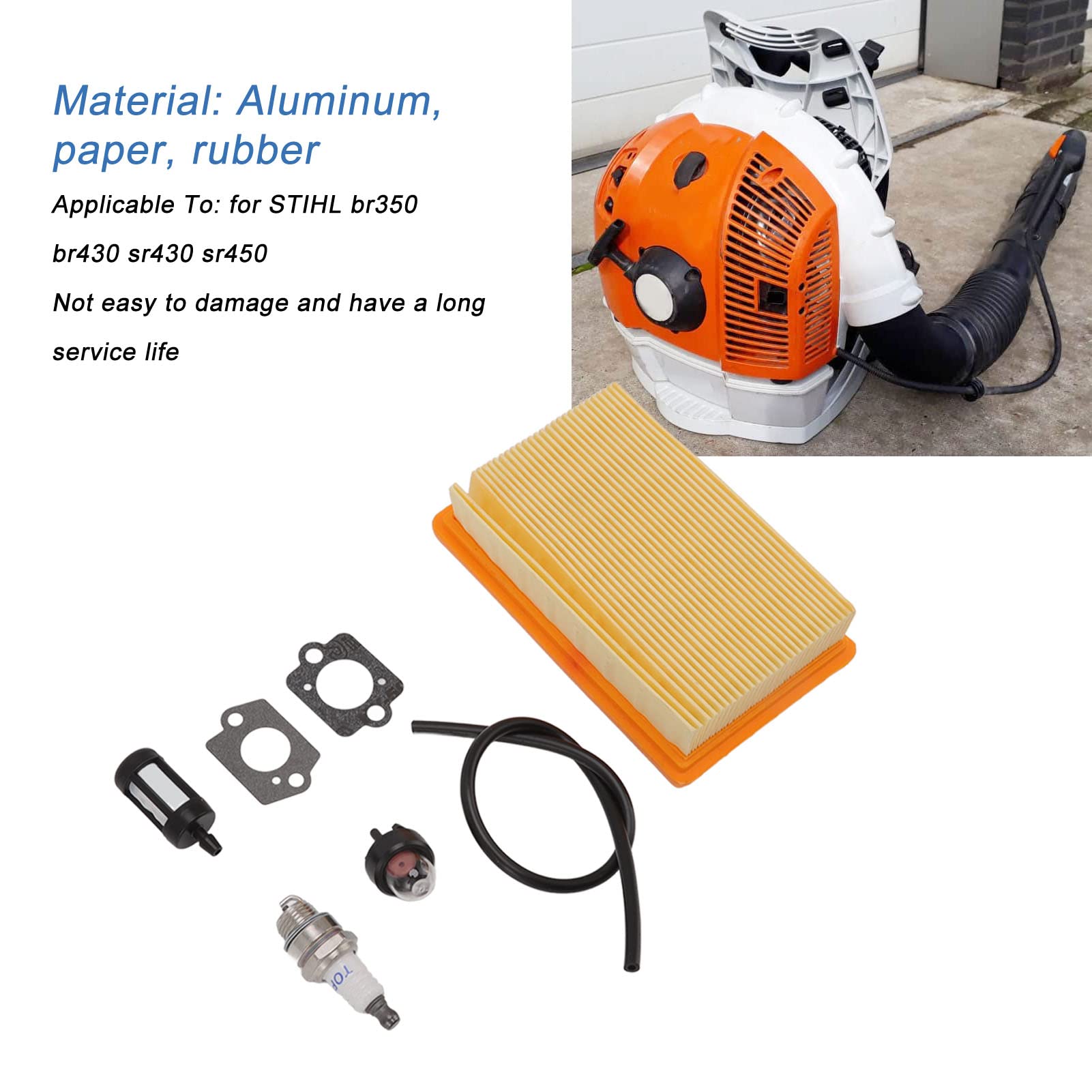 Kuuleyn Air Filter Replacement Set Blower Air Filter with Spark Plug Air Filter Replacement Parts Blower Oil Filter for Br350 Br430 Sr430 Sr450