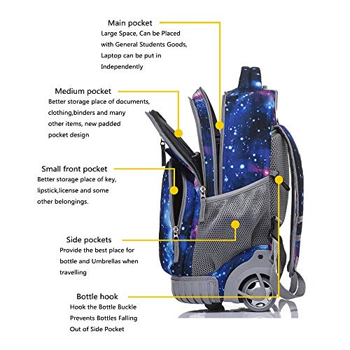 Tilami Rolling Backpack Laptop 18 inch with Lunch Bag, Galaxy