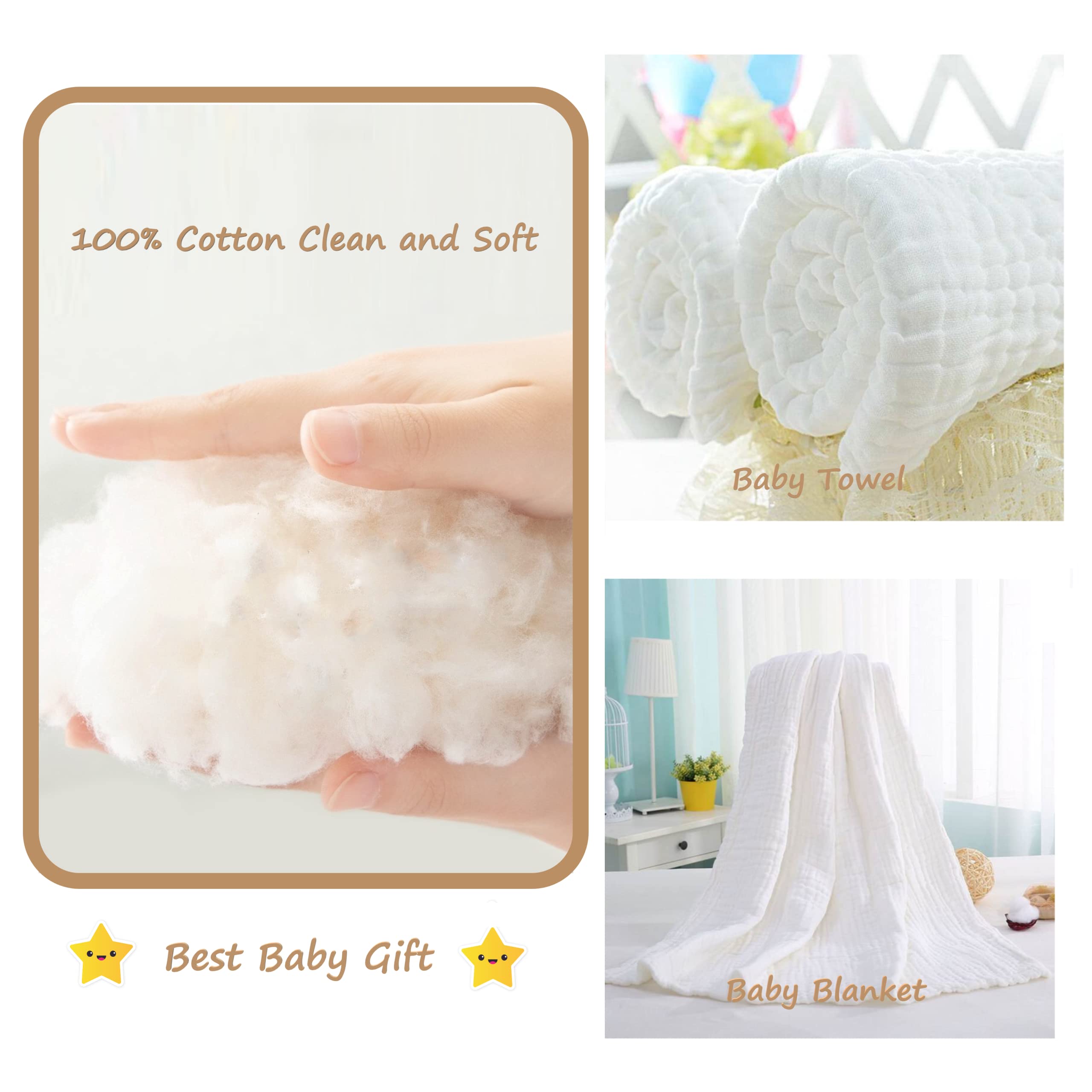 HardNok White Muslin Swaddle Blanket 6 Layer Super Soft Receiving Blanket, Breathable Baby Muslin Blanket for Boys Girls as Shower Gift (1, White 40x40)
