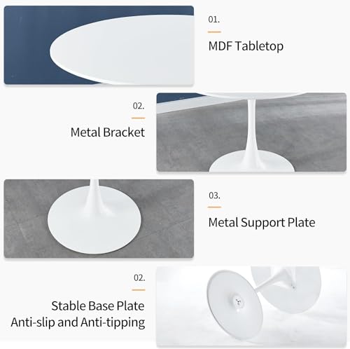 Rabsyung 42" Round White Tulip Table Mid-Century Dining Table with Round MDF Table Top, Pedestal Dining Table, Leisure Coffee Table