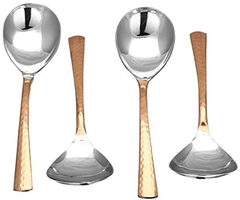 VAKRATUNDA KITCHENWARES Set of 4 Serving Spoon with Hammer Copper Handle, Spoons for Dinnerware Serve ware, Non-Slip Serving Tools for Modern Kitchen, Serving Spoons for Home, 8β