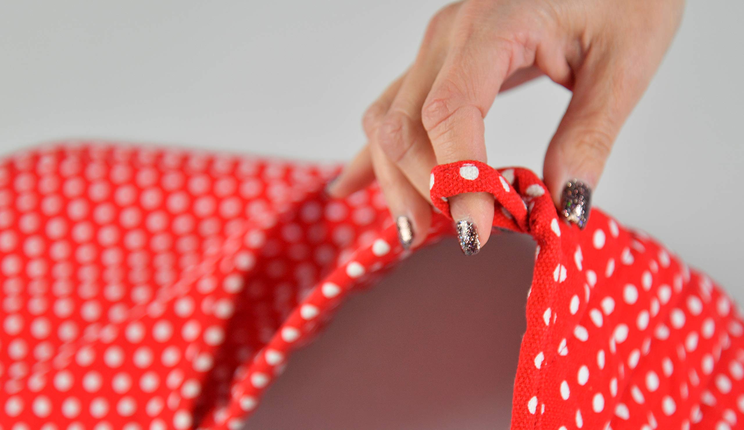 Home-X Red Polk Dot Double Oven Mitt for Cooking and Serving, Heat Resistant, Extra Long Potholder, Oven Gloves to Protect Hands and Arms, Machine Washable -32”L