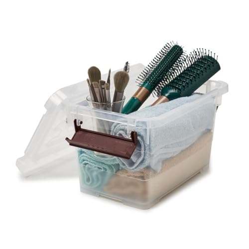 EZOWare 5 Quart Stackable Storage Bin Container with Lid, Set of 6 Clear Lidded Plastic Tote Organiser Box with Top Handle - 10 x 6.5 x 5.5 inch