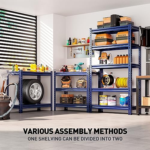 REIBII 72" Garage Shelving Heavy Duty Garage Storage Shelves Load 1700LBS Adjustable Heavy Duty Shelving 5 Tier Metal Shelving for Storage Industrial Shelving 31.9" W x 17.1" D x 72" H Blue