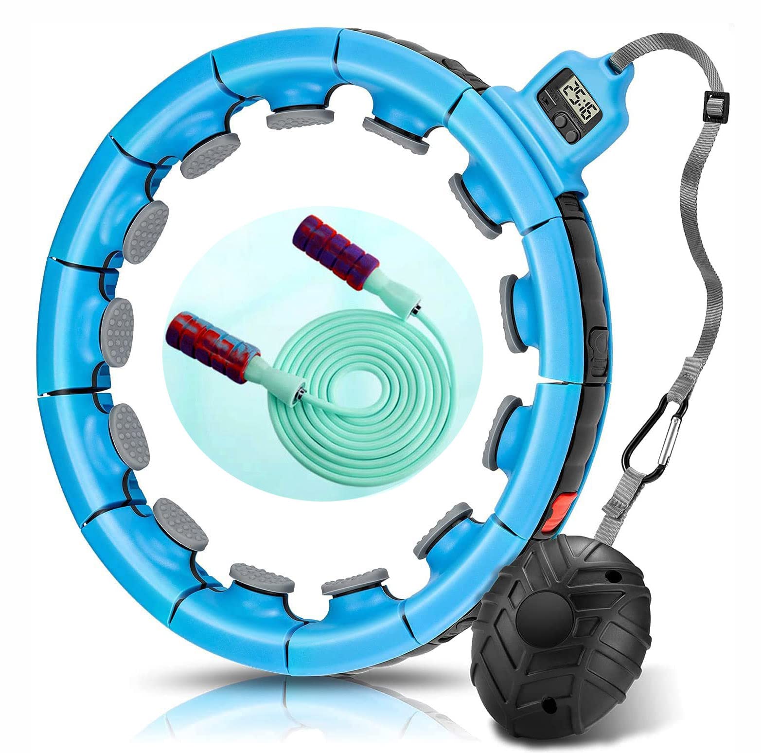 HAOYING Smart Weighted Fitness Hula Hoops for Adults ,Non-Falling Detachable Exercise Hoop with Timer and Jump Rope as Gift(Blue)