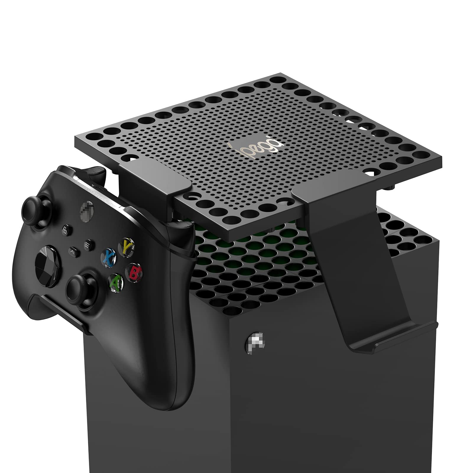 FASTSNAIL Dust Filter Cover for Xbox Series X with Controller and Headset Holder(2 Pack), Gaming Console Top Filter 2PCS Headphone Controller Stand Mount Hanger for Xbox Series X Console, Black