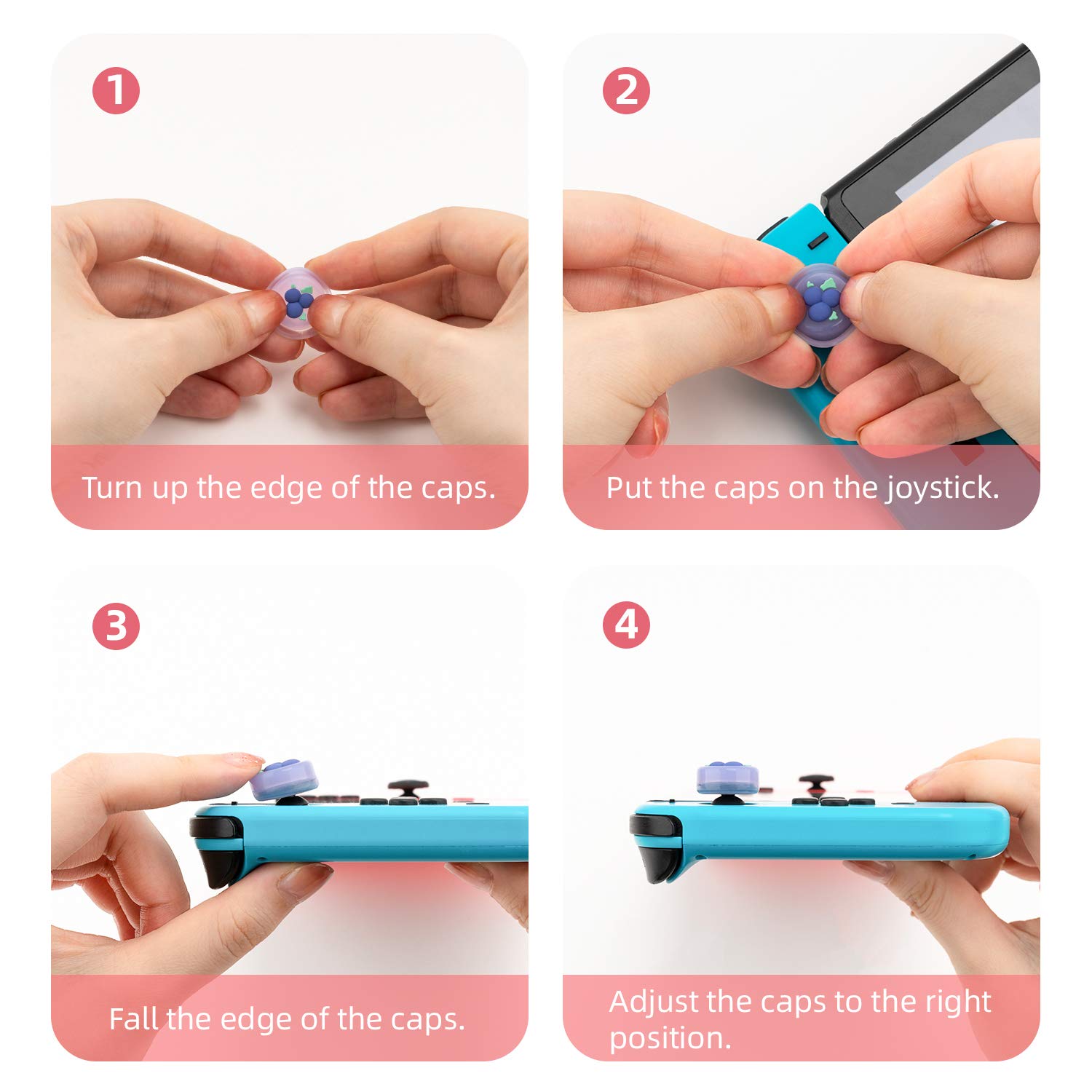 GeekShare Fruit Theme Thumb Grip Caps,Compatible with Nintendo Switch & Switch Lite Only,Soft Silicone Joystick Cover,4PICS -- Lemon and Strawberry