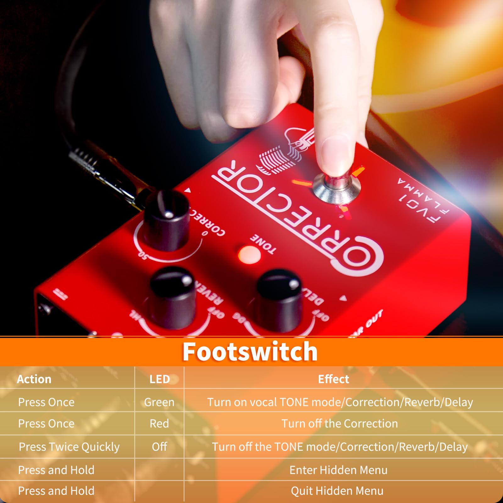 FLAMMA FV01 Vocal Effects Processor Pitch Correction Voice Pedal Vocal Stompbox Microphone Amplifier for Singer Live Singing Streaming Recording with Delay Reverb Acoustic Guitar Playing