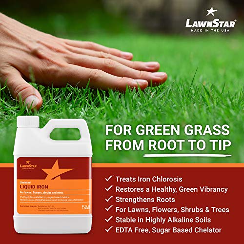LawnStar Chelated Liquid Iron (32 OZ) for Plants - Multi-Purpose, Suitable for Lawn, Flowers, Shrubs, Trees - Treats Iron Deficiency, Root Damage & Color Distortion β EDTA-Free, American Made