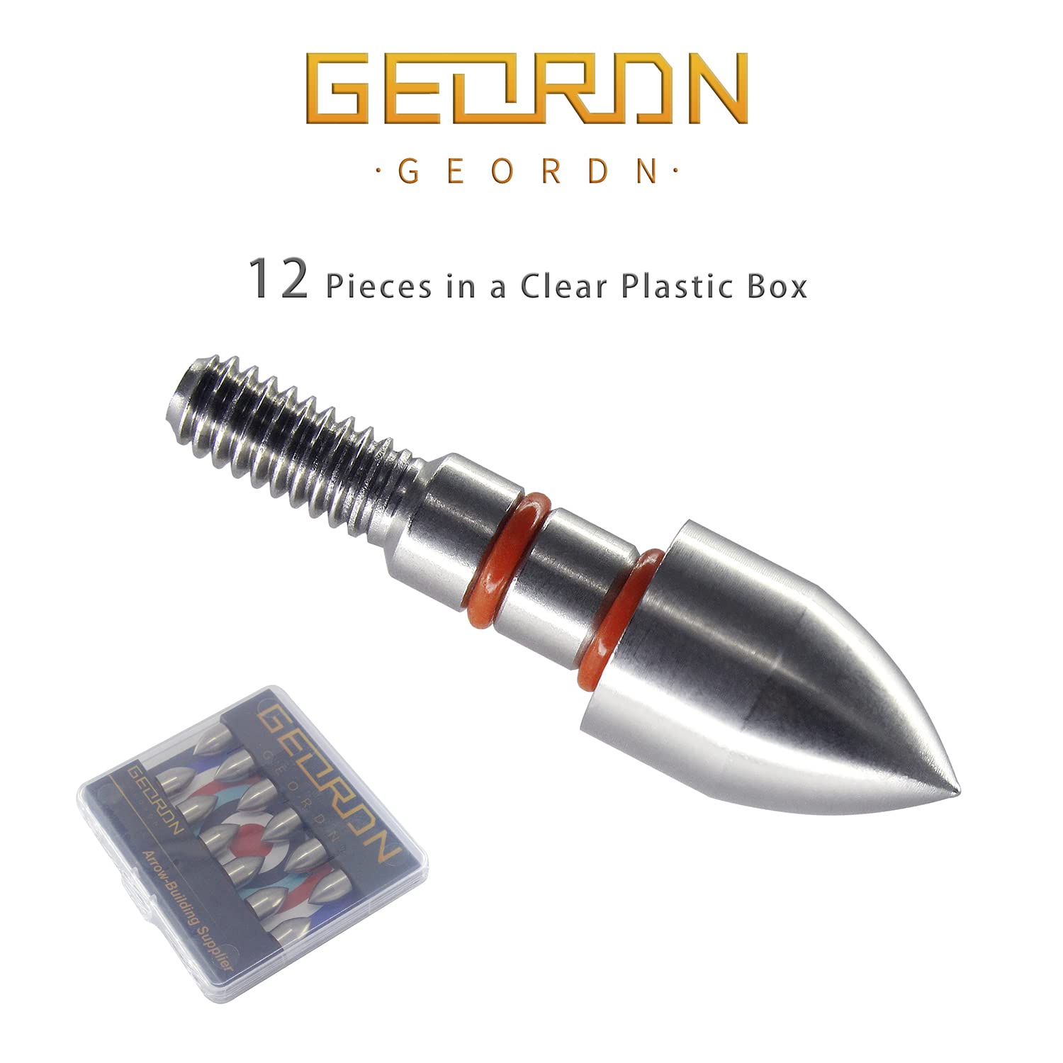 Geordn Stainless Steel Arrow Field Points 100/125/150/175/200 Grains Practice Archery Arrow Target Bullet Point Combo Point 12 PCS (R 11/32"-100 Grains)