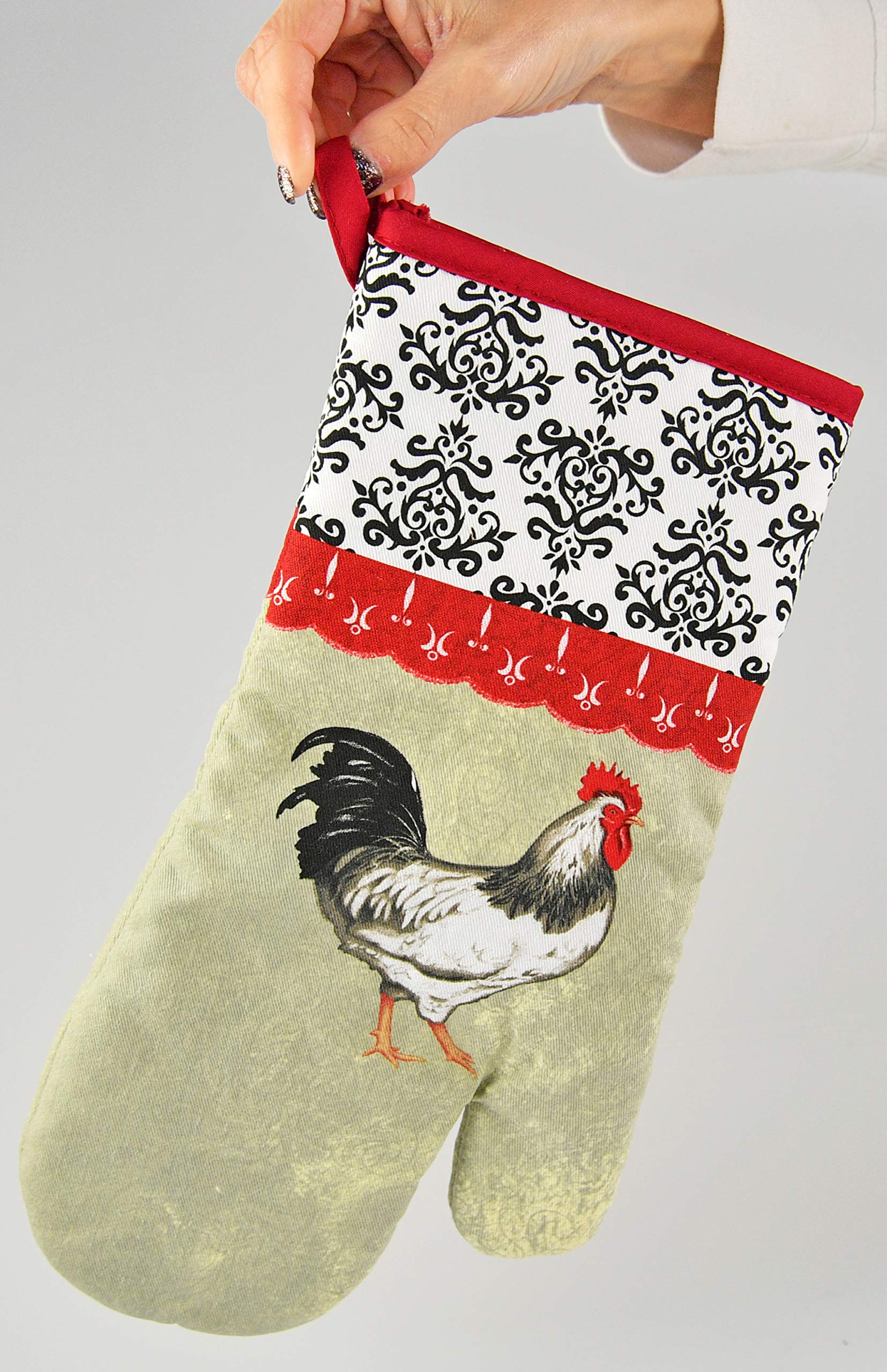 Home-X Rooster 100% Cotton Oven Mitt for Cooking and Serving, Professional Heat Resistant Microwave Oven Soft Inner Lining Baking Kitchen Cooking Mittens BBQ Grilling