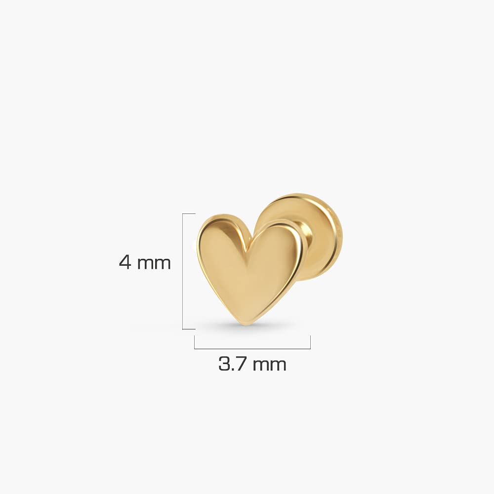 Heart Earring For Women 14k Gold Valentine Earring Gift Cute Solid Gold Stud For Men Flat Back Stud Earring Labret Jewelry Helix Earring Daith Jewelry Hypoallergenic Earring Sold Separately