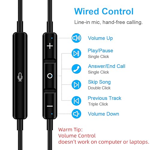 TITACUTE 3.5mm Earbuds Noise Canceling Headphones with Microphone Magnetic in-Ear Wired 3.5mm Jack Earphone for Moto G Power Pure Google Pixel 4a 3a 5a Samsung S10 S10e S9 A03s A52 A14 A12 A13 Black