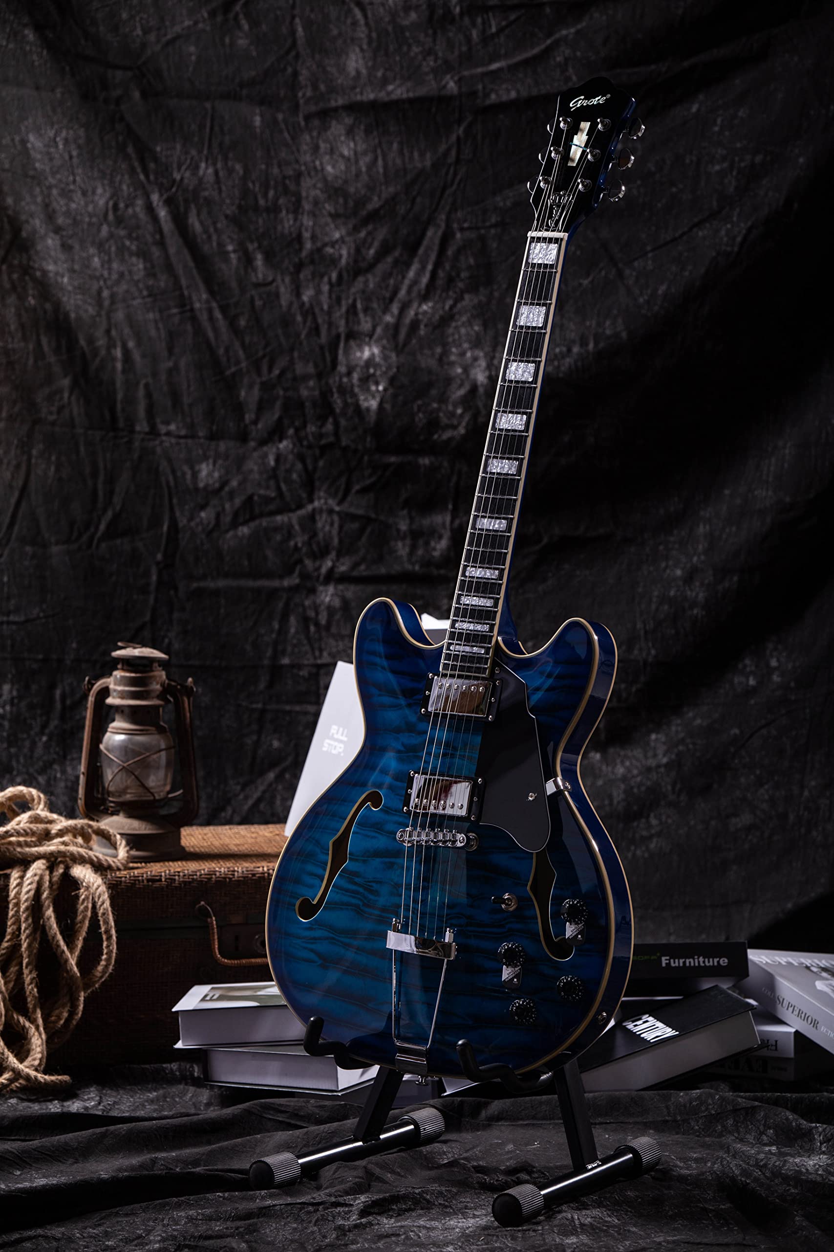 Grote Semi-Hollow Body Electric Guitar Thinline Arched-top Coils Splitting With Gigbag GYS-35 (Brown)