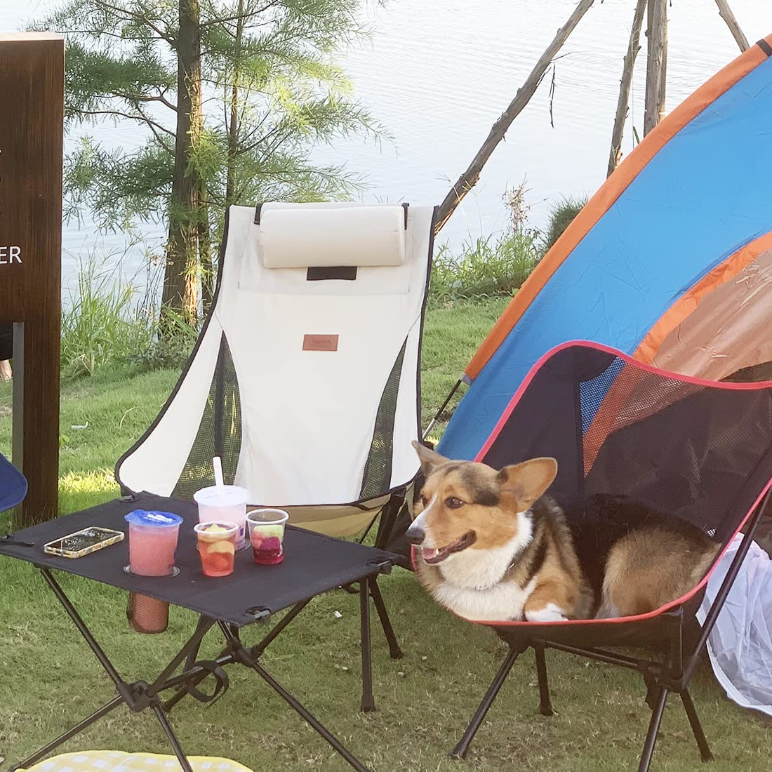 Folding Camping Table - Portable Folding Table with 2 Cup Holders, Compact Lightweight Small Folding Roll-up Table with Carry Bag for Outdoor Picnic, Beach, Camping, BBQ, Party