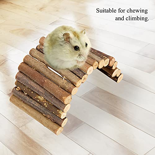 Tnfeeon Hamster Bridge, Wooden Bridge Ladder House Small Animal Chew Toy for Reptile Rodents(M)
