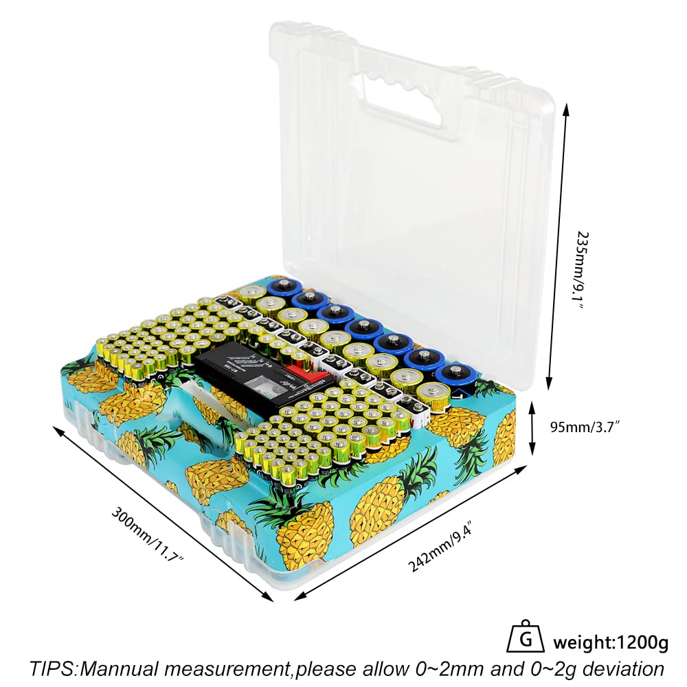 KF-Value Battery Organizer Storage Case with Tester, Waterproof Battery Storage Box, 230+ Battery Case Battery Holder for Household Batteries(2A 3A C D 9V Coin Cell),Pineapple