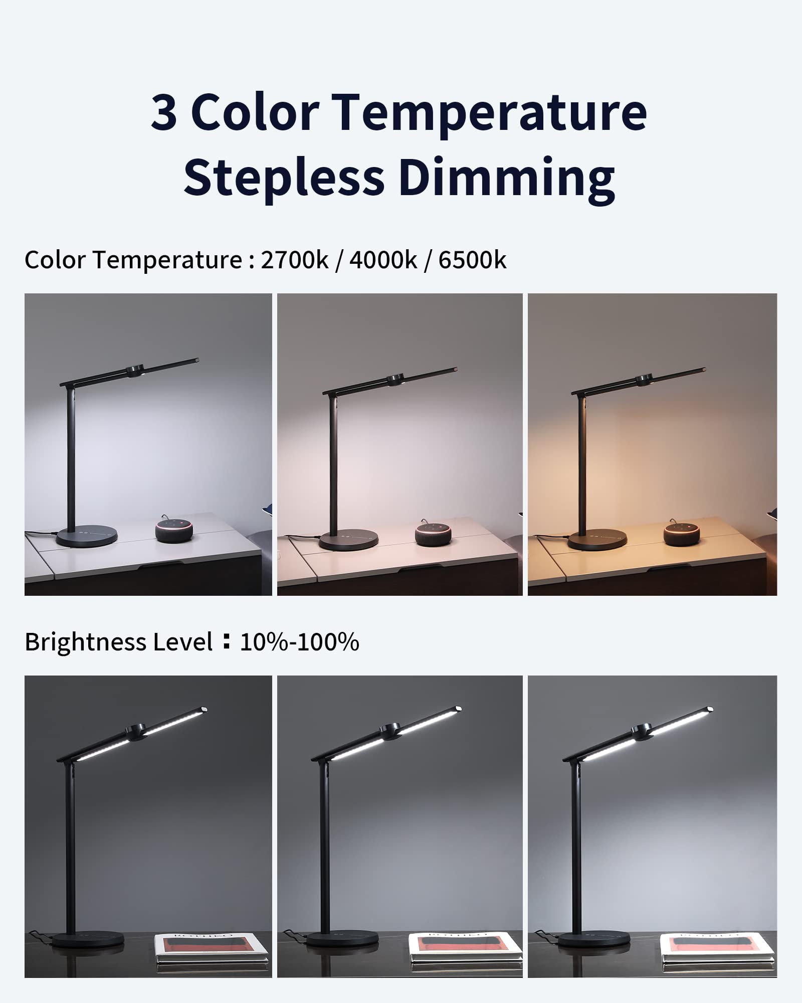 EZVALO Smart Desk Lamp with APP Control, Eye-Caring Auto-Dimming Table Lamp with Motio Sensor,3 Color Temperature, Works with Alexa & Google Assistant, Desk Light with Timer for Reading, Studying