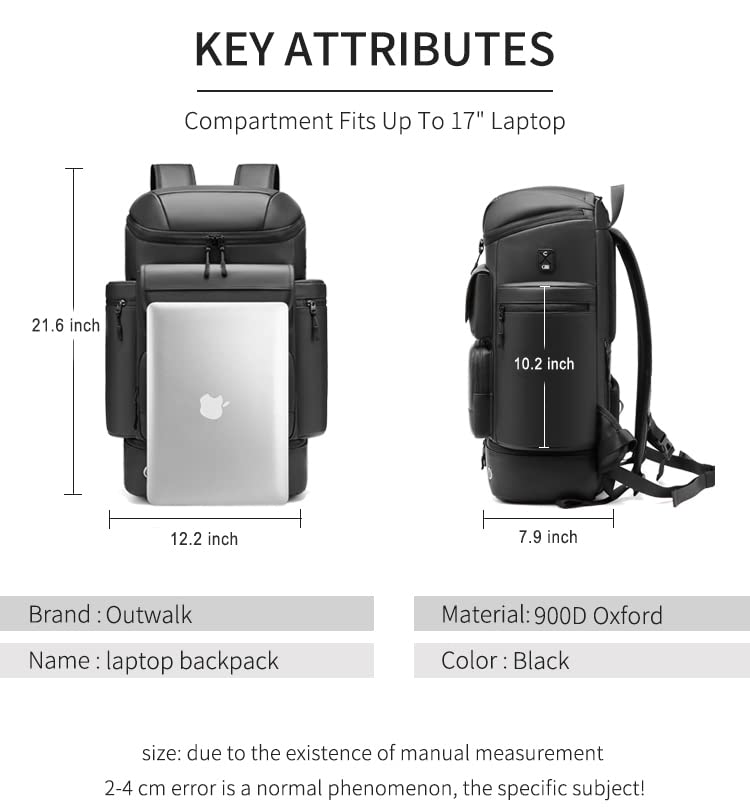 NASKVOWT Men travel backpack, gym backpack with shoe compartment, travel bag with shoe compartment, travel backpack carry on with USB charging port, camping, outdoors trekking backpack