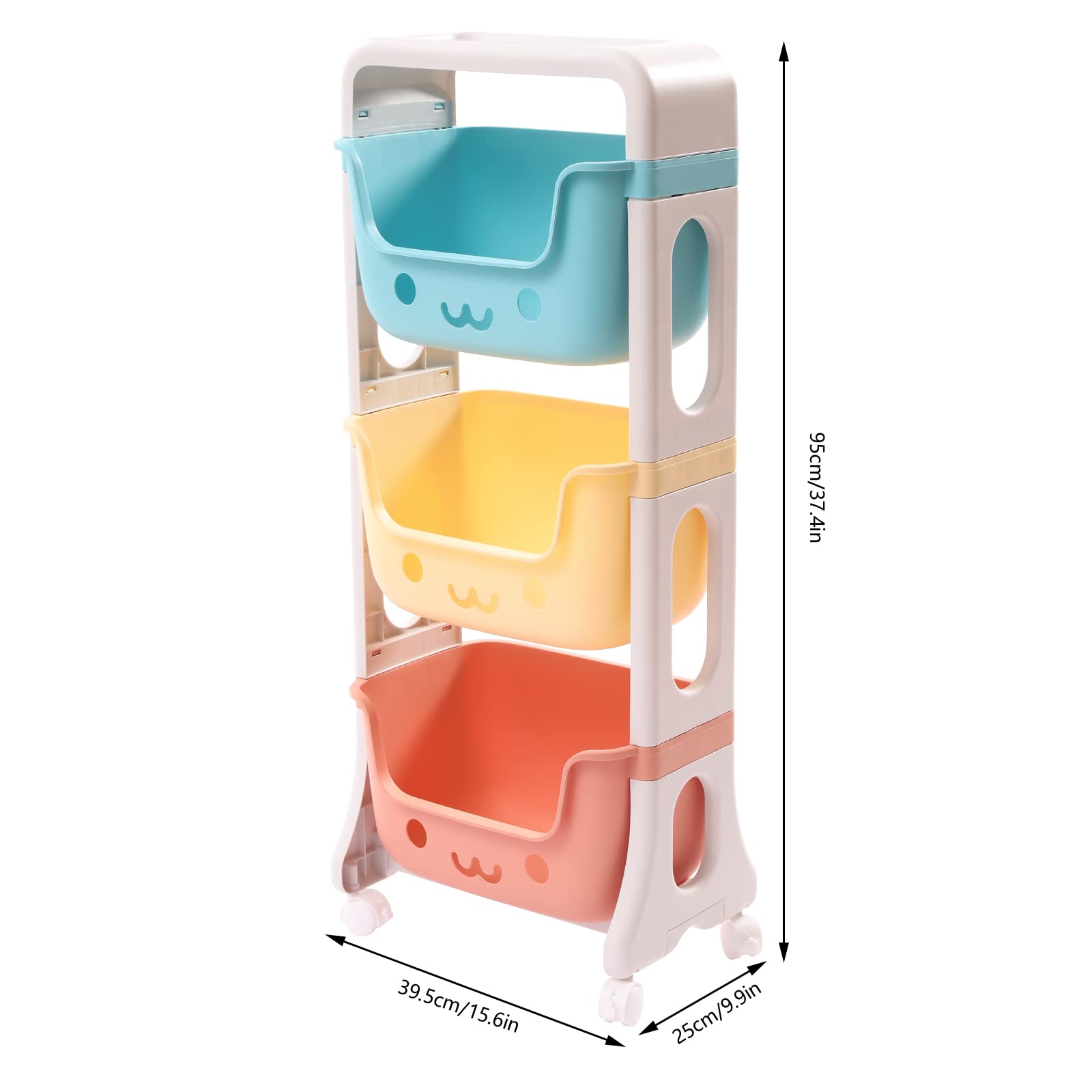 Storage Bins with Fixed Wheels, Three-Layer Toy Storage Cubes Box, Toy Organizer with 3 Toy Stacking Bins, Toy Box Container as Birthday Gift with U-Shaped Opening, Capacity22.04lbs