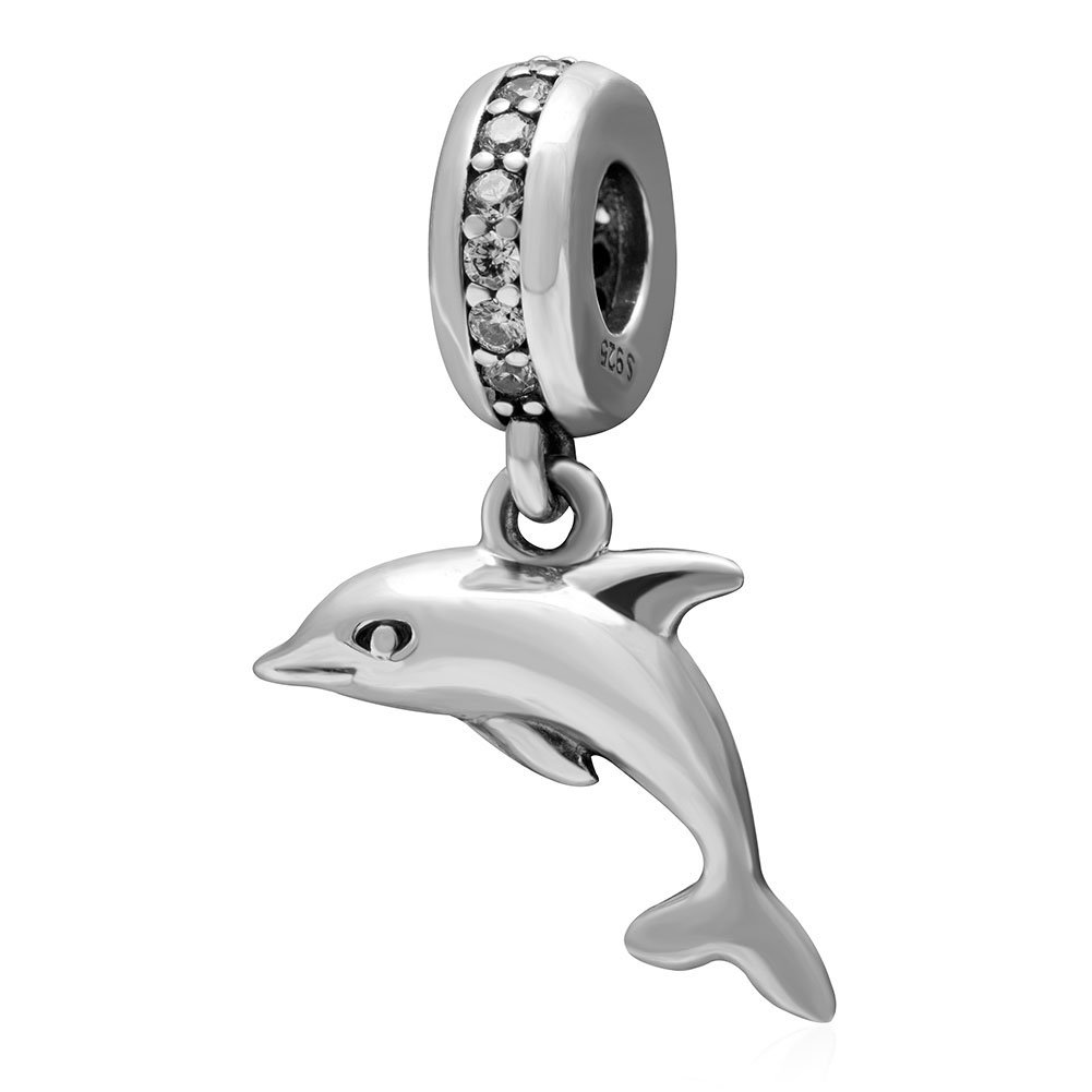 Dolphin Charm 925 Sterling Silver Lucky Charm Animal Charm Ocean Charm for Pandora Charms Bracelet (D)