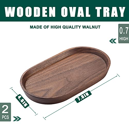 Vandroop Serving Trays for Parties, Small Tray for Tea&Coffee, Oval Wooden Plates for Serving Food, Decorative Tray for Fruit, Appetizer&Vegetables, Tray for Bathroom 7.8"×4.6" (Walnut, Set of 2)