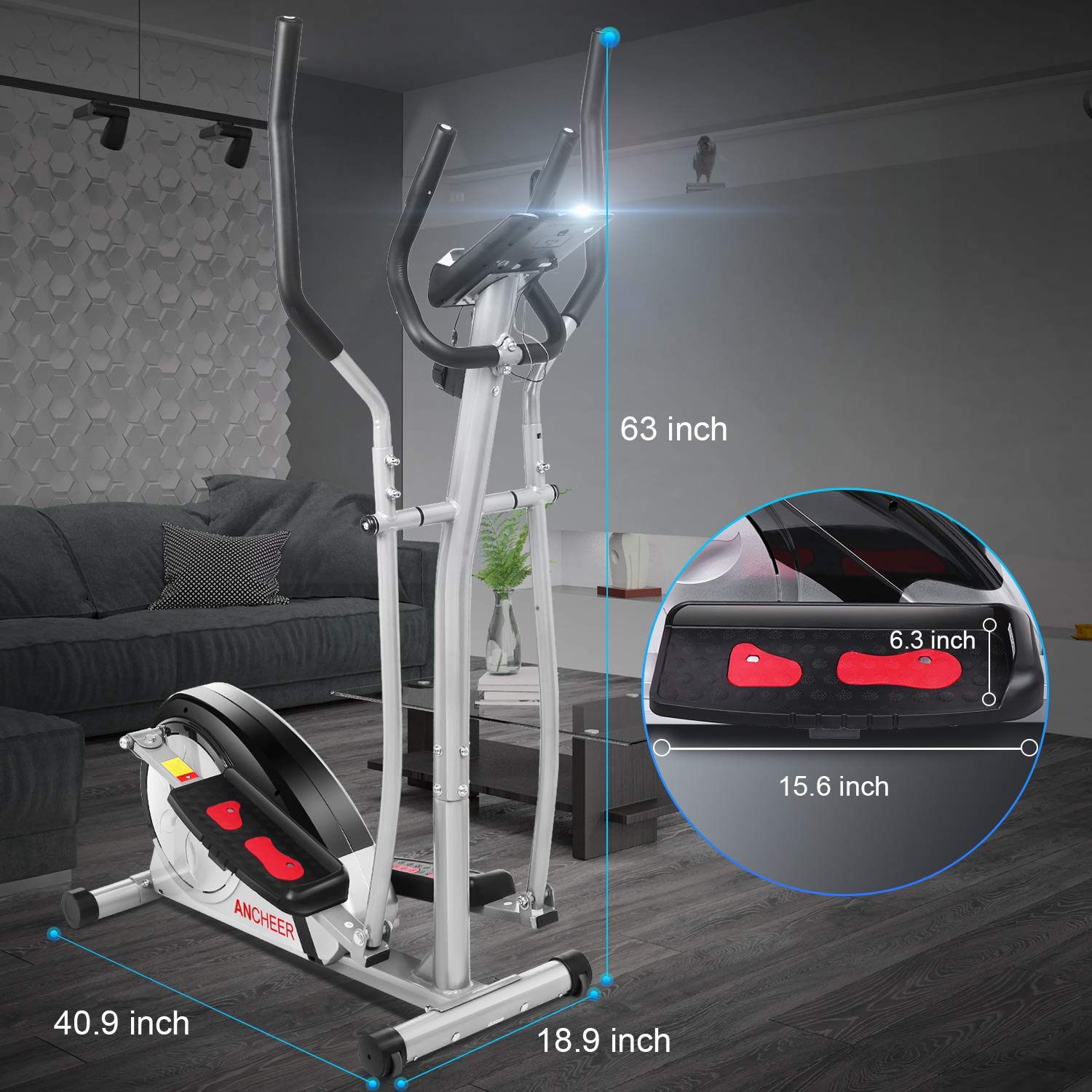 FUNMILY Elliptical Machines, Elliptical Trainer Machines with LCD Monitor and Pulse Rate Grips Magnetic Smooth Quiet Driven Max Weight Capacity 350Lbs