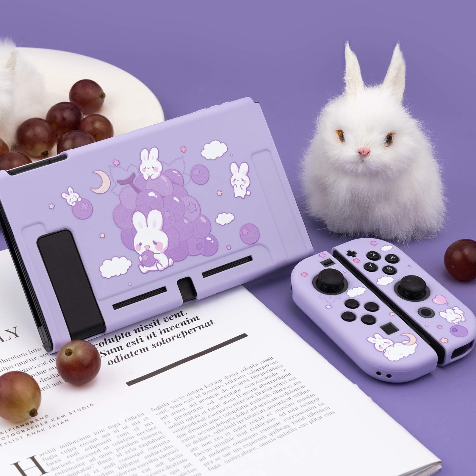 GeekShare Protective Case for Switch, Soft TPU Slim Case Cover Compatible with Nintendo Switch Console and Joy-Con (Grape Bunny)