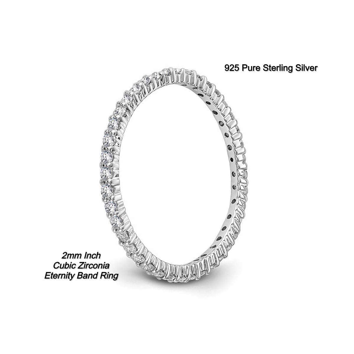 Florence Jewelers 2MM Sterling Silver 925 Round Cut Cubic Zirconia Stackable Eternity Bands (Silver, 6)