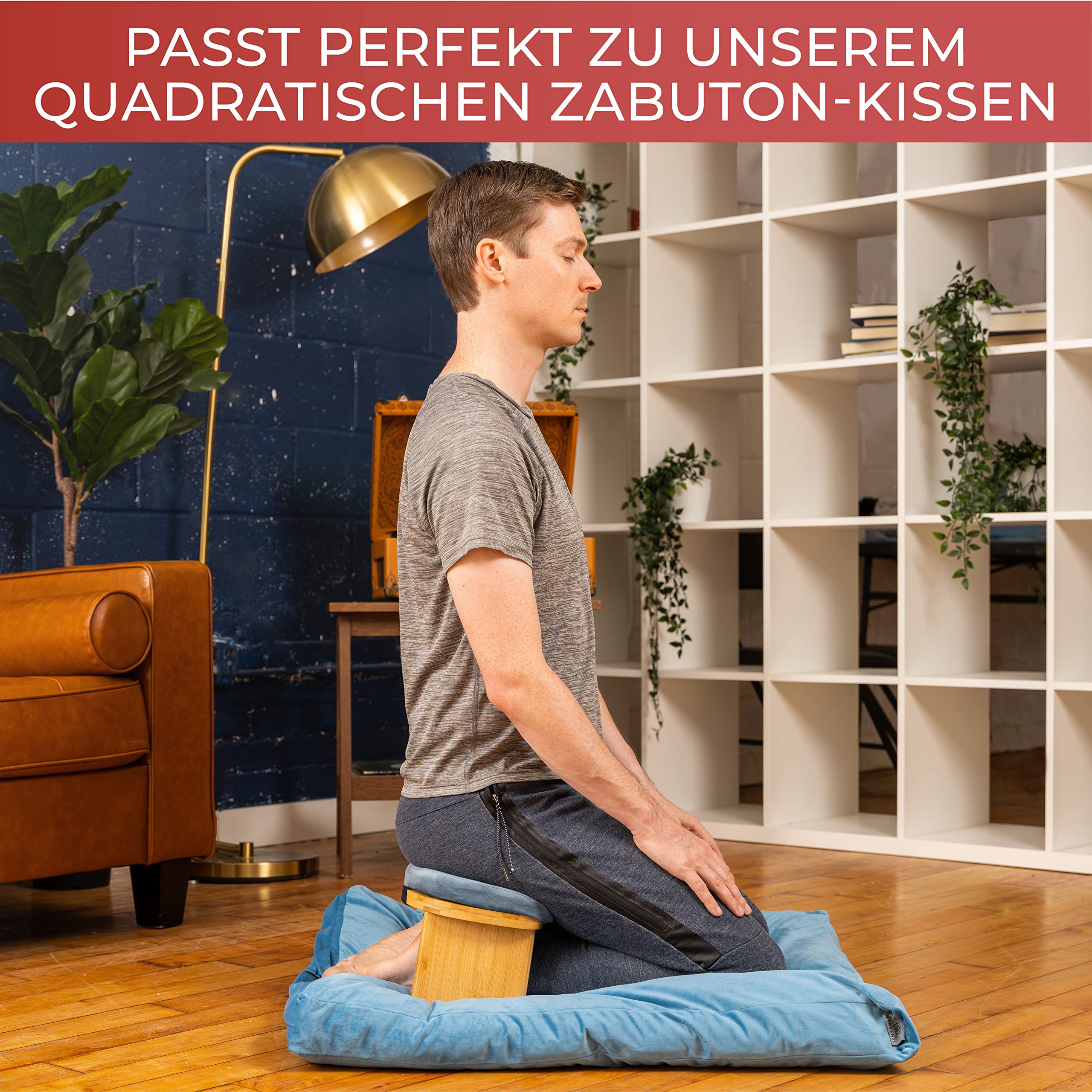 Florensi Meditation Bench - Bamboo, Foldable & Ergonomic Meditation Stool - Sturdy Prayer Bench with Meditation Cushion, Comfortable for Kneeling or Sitting - Perfect for Deeper & Longer Meditation