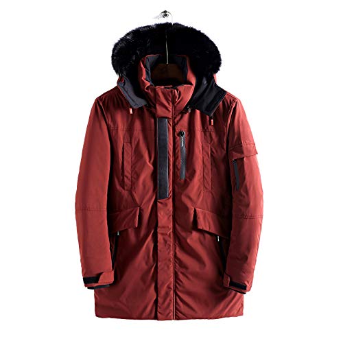 WEEN CHARM Men's Warm Parka Jacket Anorak Jacket Red Winter Coat with Detachable Hood Faux-Fur Trim