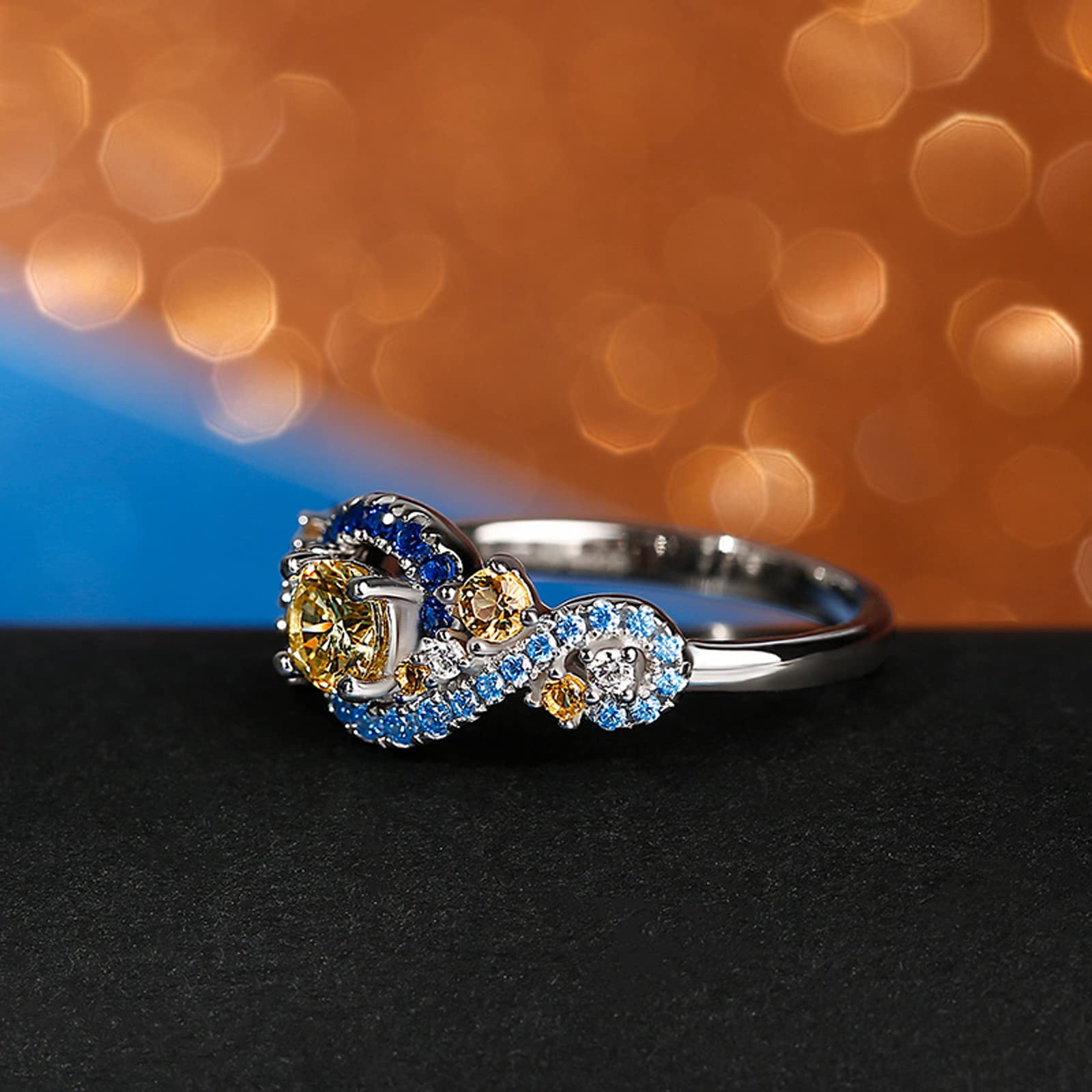 Jeulia "The Starry Night Round Cut Sterling Silver Ring Fashion Anniversary Promise Engagement Wedding Ring Set for Her With Gift Jewelry Box (7.5)