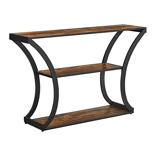 VASAGLE Console Table, Rustic Brown + Black & Side Table, End Table, Nightstand, Fabric Bags, for Living Room, Bedroom, Rustic Brown and Black ULET310B01V1