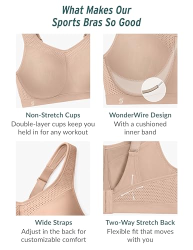 Full Figure Plus Size High Impact Wonderwire Sports Bra Underwire #9066 Café
