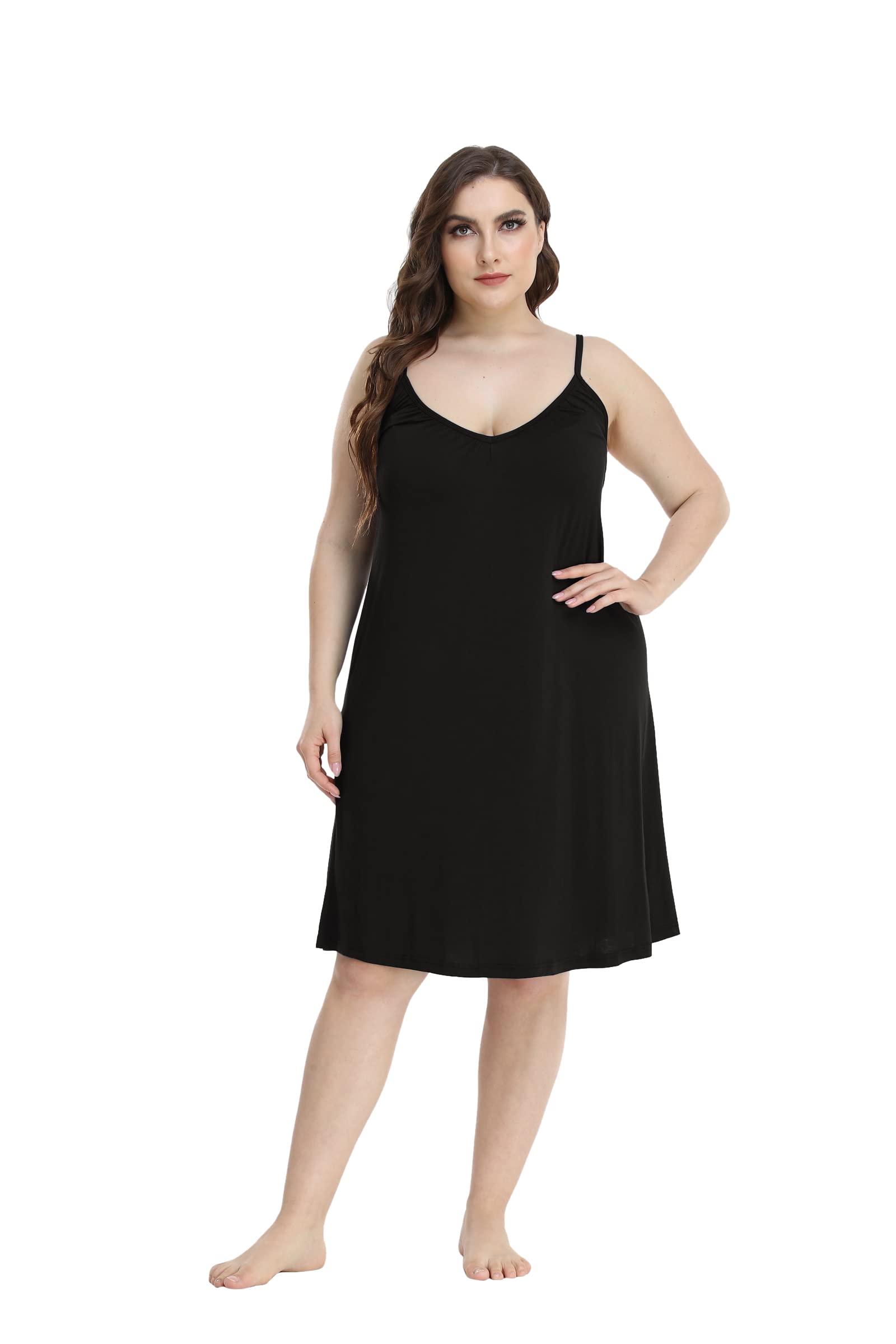 Eller Ware Womens Nightgown Plus Size Sleep Shirt Long Slip Dress Sexy Lingerie for Ladies Loose Sleepwear Soft Night Shirts Black
