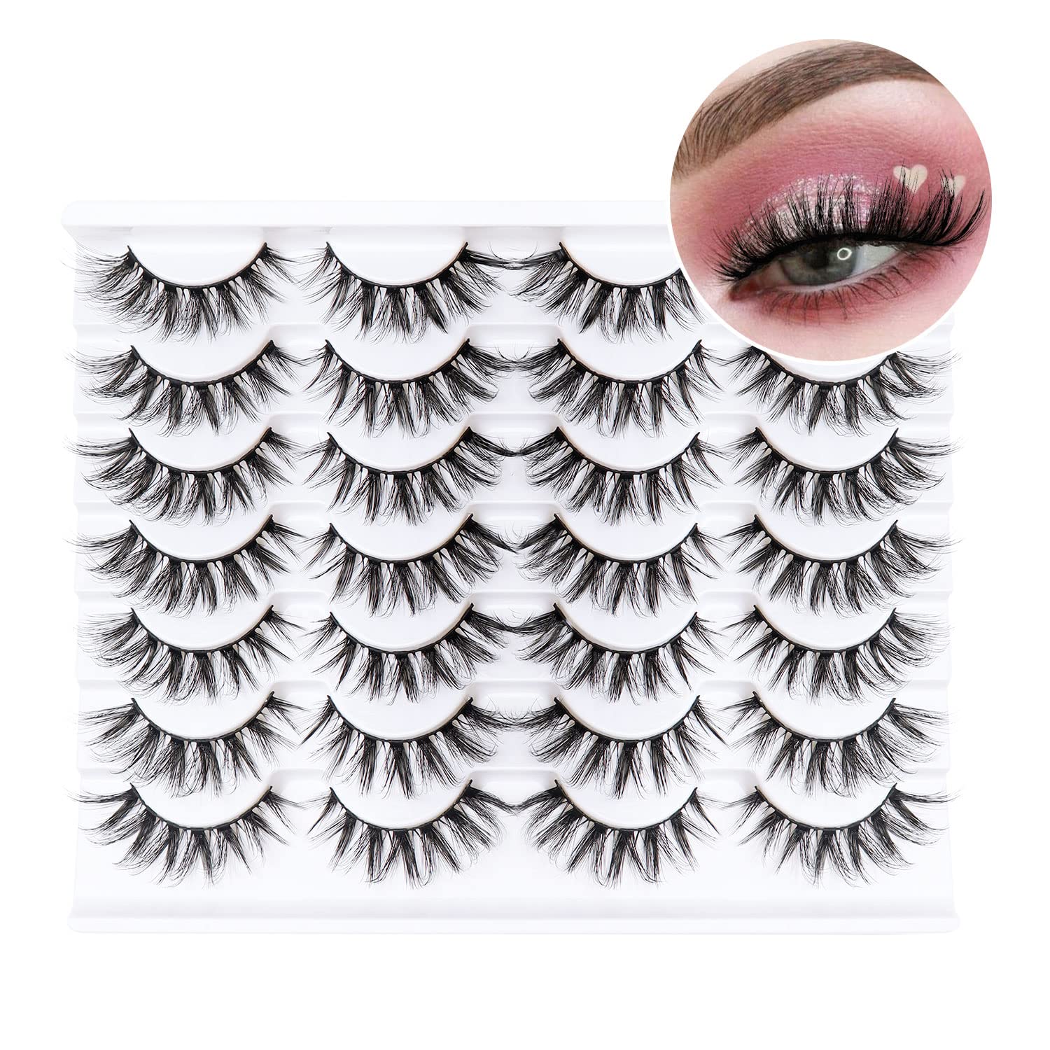 MilyBest Lashes Wispy False Eyelashes Fluffy Cat Eye Lashes Natural Look D Curl Lashes Mink Bulk Fake Eyelashes Extensions Pack