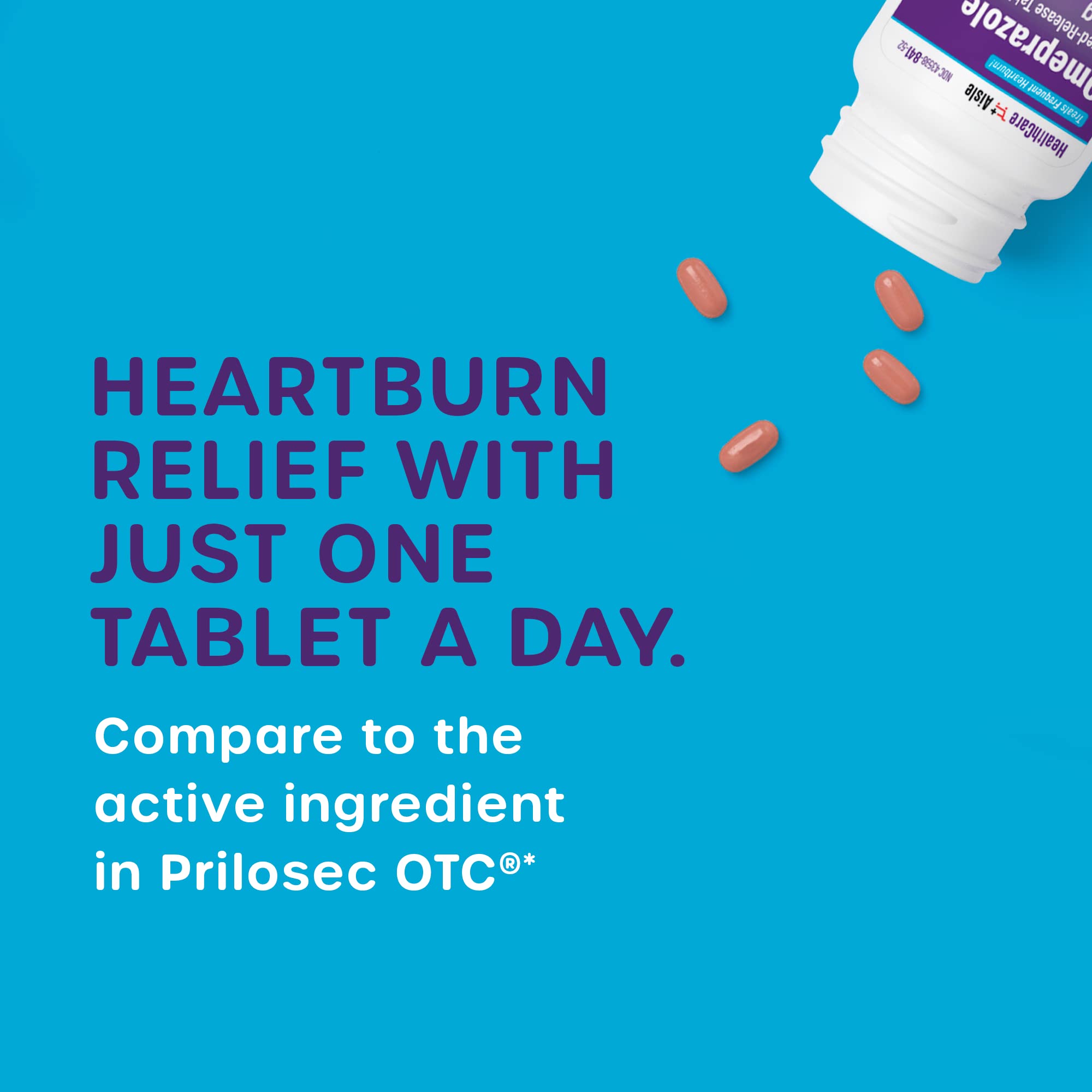 HealthCareAisle Omeprazole 20 mg β 42 Delayed-Release Tablets β Acid Reducer, Treats Frequent Heartburn