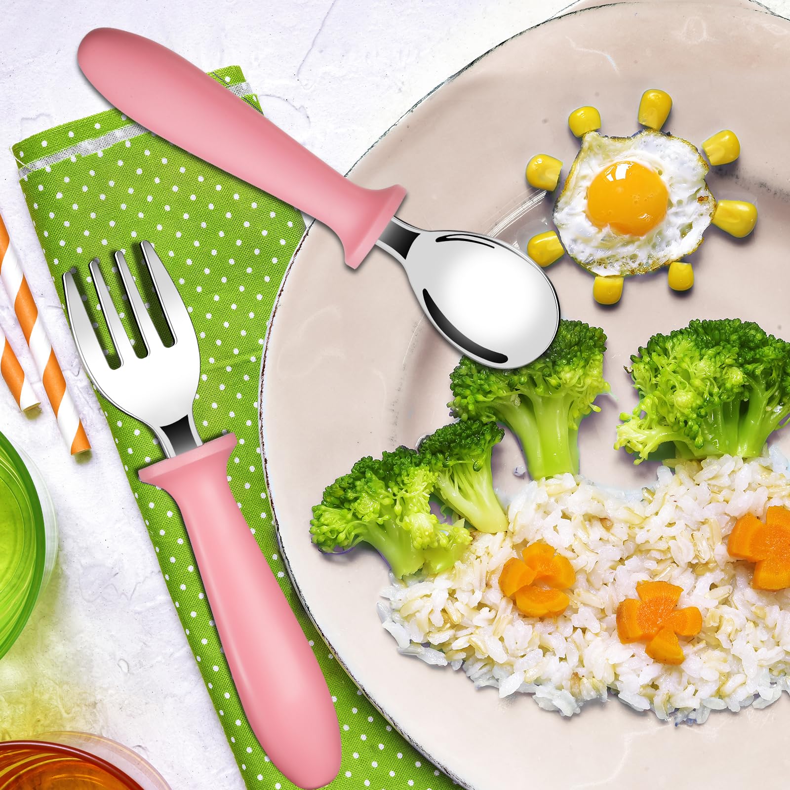 Pimoys 6 Pieces Toddler Utensils,Toddler Forks and Spoons,Kids Silverware Set with Plastic Handle Stainless Steel Toddler Silverware,Dishwasher Safe