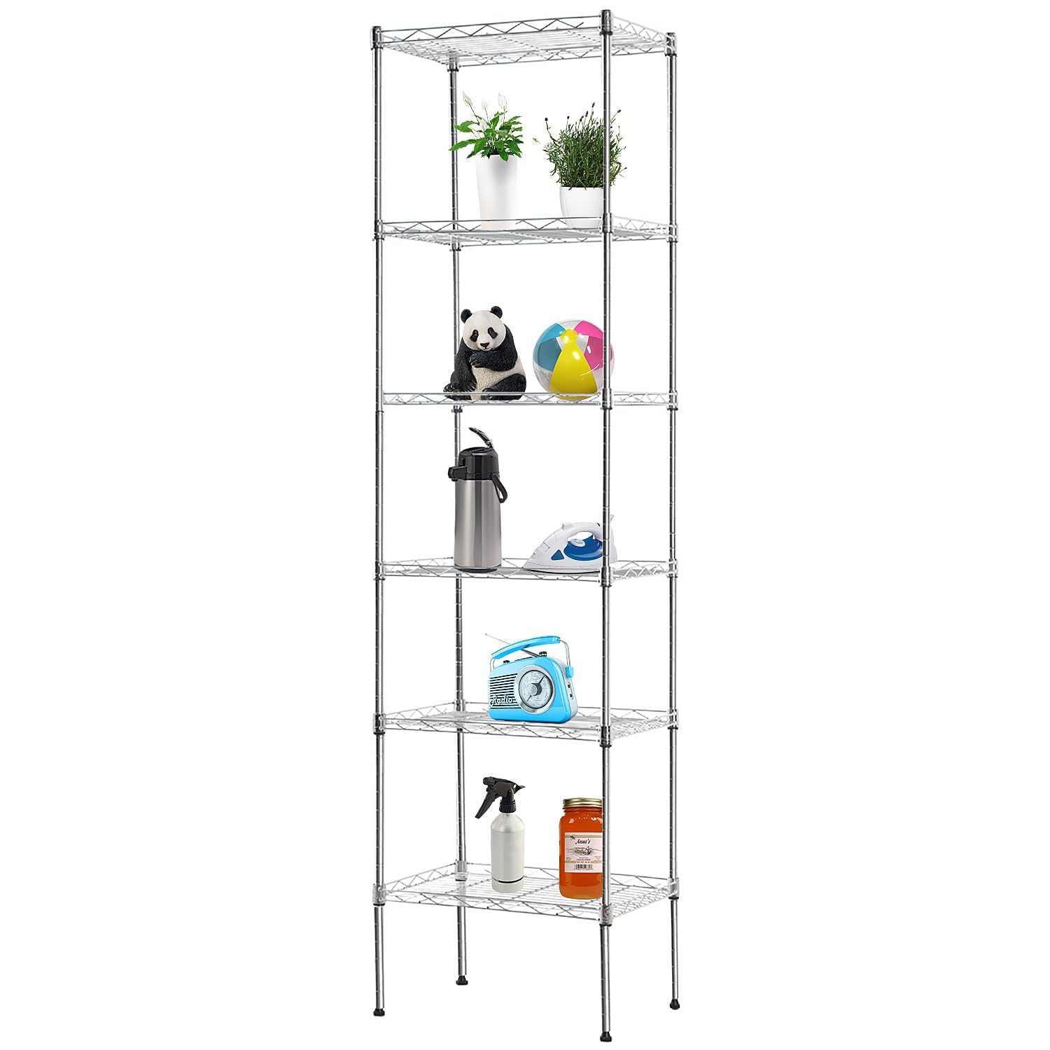 PIKAQTOP 6-Tier Adjustable Metal Storage Shelves - 600 lbs Capacity - Easy Assembly - NSF Certified - Versatile for Garage Storage - Wire Rack Shelving (Chrome, 17" D*12" W*64" H)