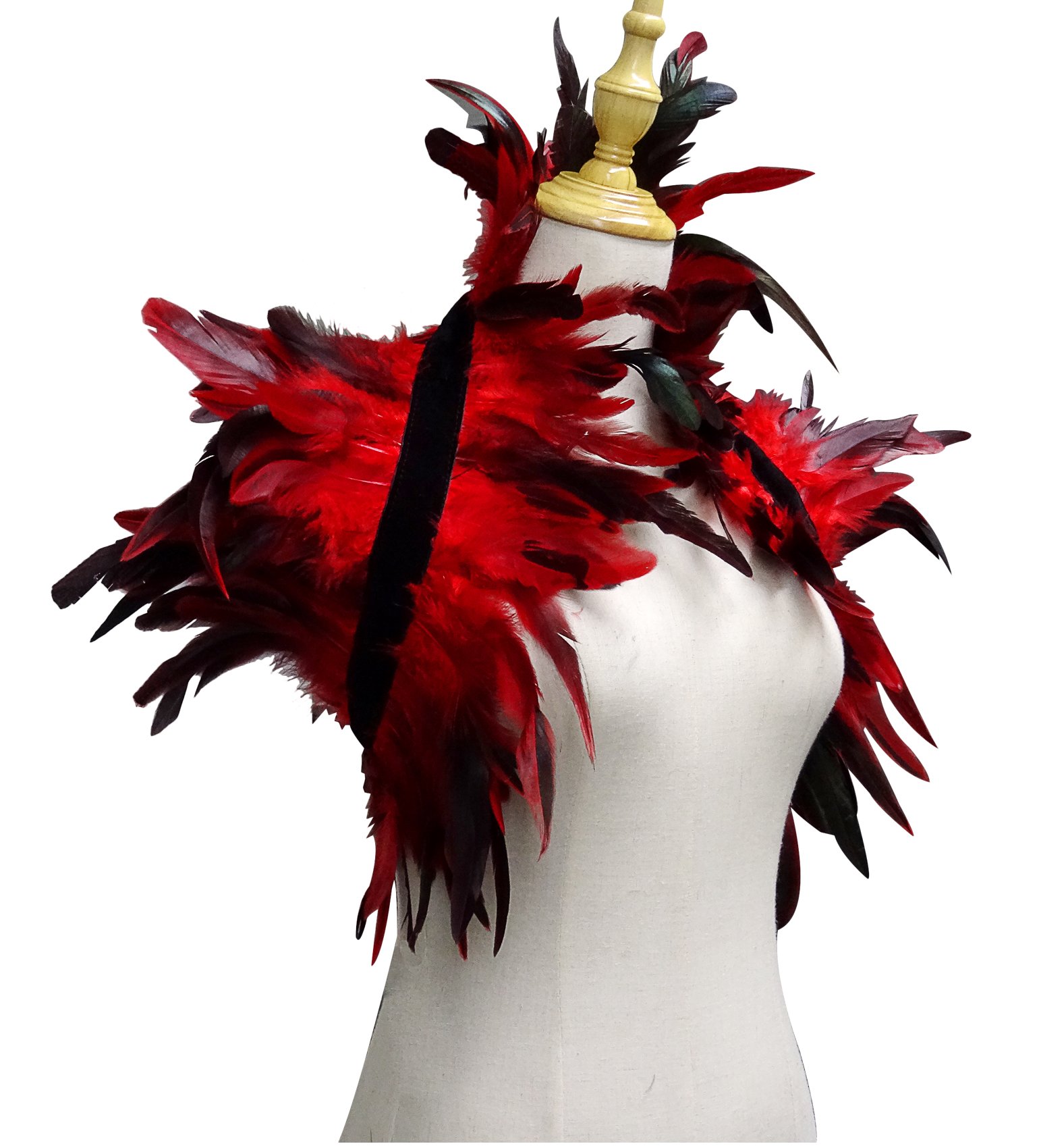 L'VOW Victorian Real Natural Feather Shrug Shawl Shoulder Wrap Cape Gothic Collar (Red)