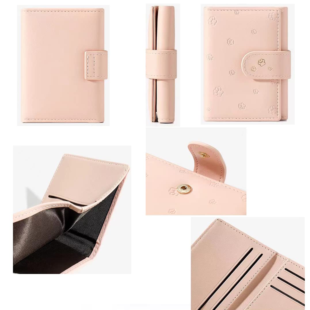 GOMOVING Small Women Wallet RFID Credit Card Holder Cat Paw Pattern Cute Small Leather Card Holder Multifunction Fold Coin Wallet For Cat Lovers (Black)