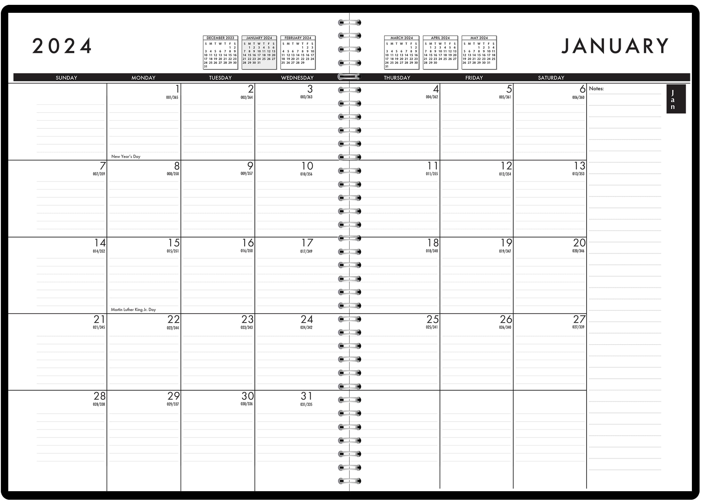 House of Doolittle 2024 Daily And Monthly 24-7 Planner Calendar, Black Cover, 7 x 10 Inches, January - December (HOD289632-24)