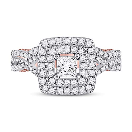 FB Jewels 14kt Two-tone Gold Womens Princess Diamond Bridal Wedding Engagement Ring Band Set 1-1/2 Cttw Size 7