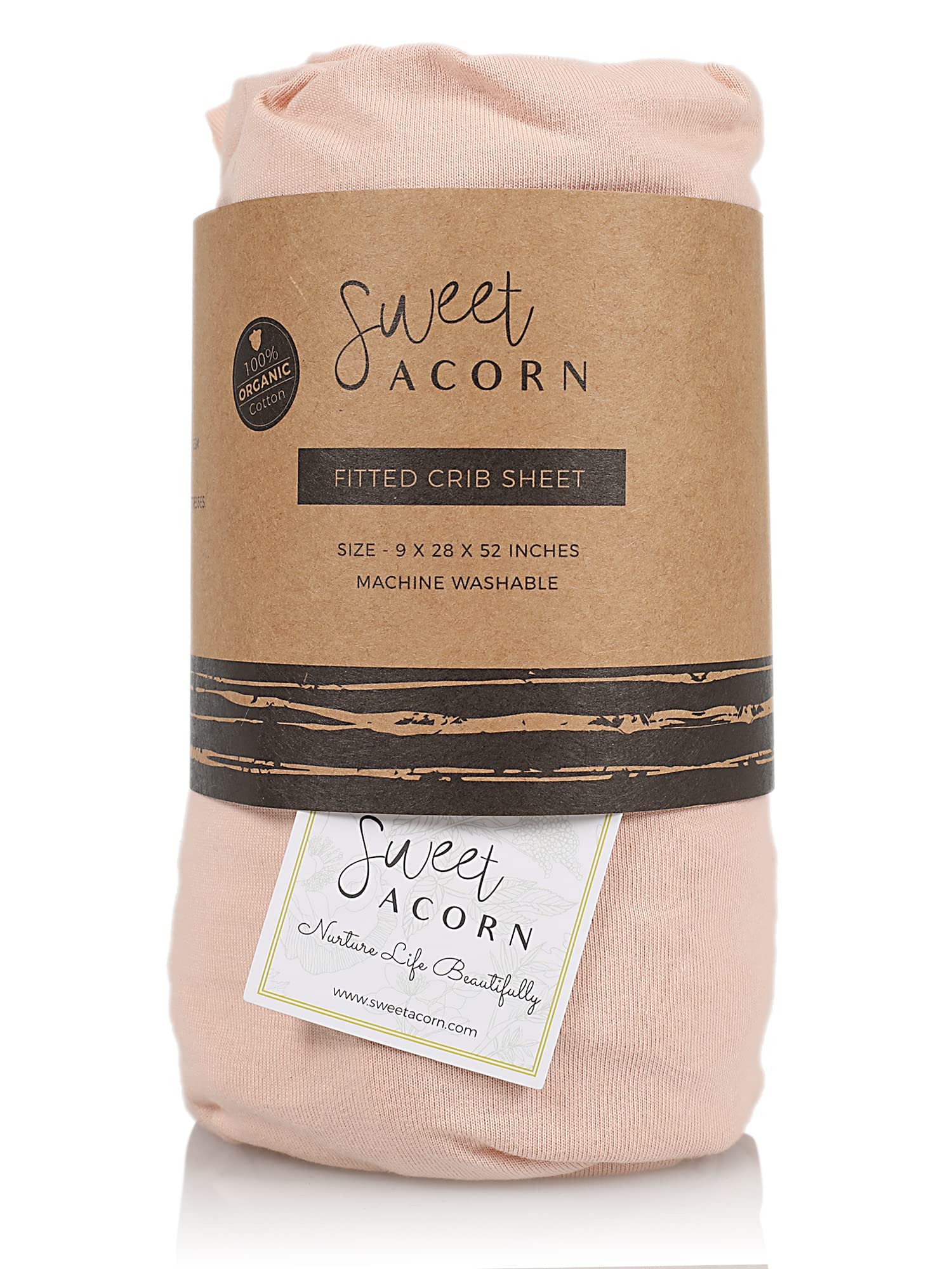 Sweet Acorn Fitted Crib Sheets - Organic Cotton Jersey Knit Crib Beddings - Fits Standard Baby Crib Mattress - 9" x 28" x 52" - Dahlia Pink