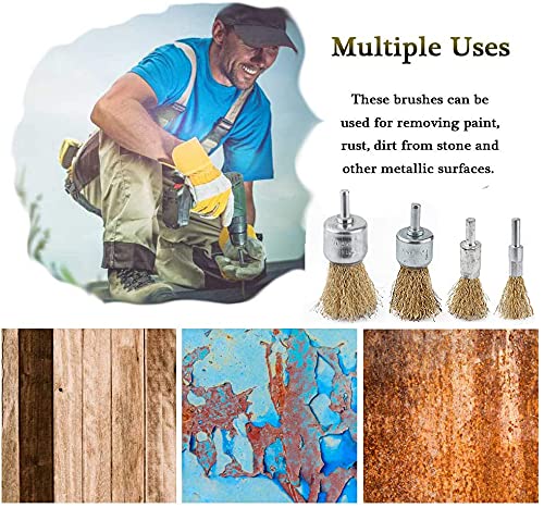 Mixiflor 18 Pack Wire End Brush Set, Wire Brush for Drill ,6 Sizes 0.012" Brass Coated Crimped Wire Wheel for Drill 1/4 Inch Shank, for Drill Attachment
