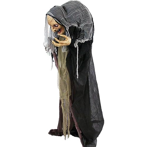 Haunted Hill Farm Life-Size Scary Poseable Talking Witch with Touch Activated Lights and Sound, Battery-Operated Indoor/Covered Outdoor Halloween Decoration